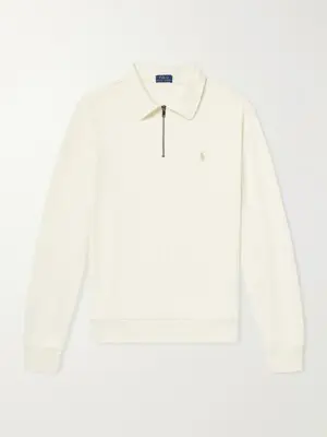 Polo Ralph Lauren Logo-embroidered Cotton-jersey Half-zip Sweatshirt - Neutrals