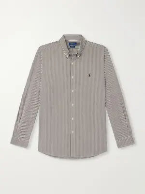 Polo Ralph Lauren Logo-embroidered Striped Cotton-blend Poplin Shirt - Brown
