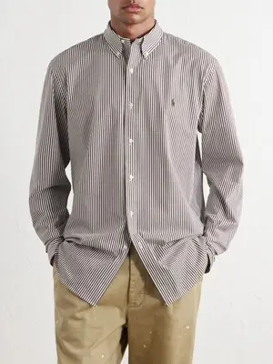 Polo Ralph Lauren Logo-embroidered Striped Cotton-blend Poplin Shirt - Brown