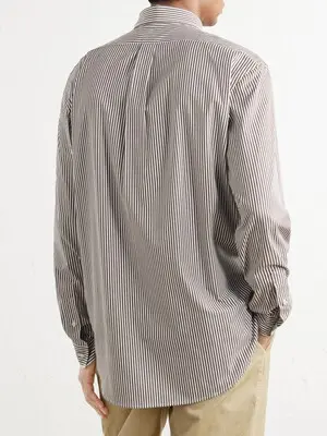 Polo Ralph Lauren Logo-embroidered Striped Cotton-blend Poplin Shirt - Brown