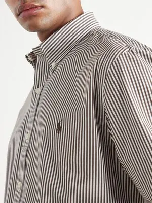 Polo Ralph Lauren Logo-embroidered Striped Cotton-blend Poplin Shirt - Brown