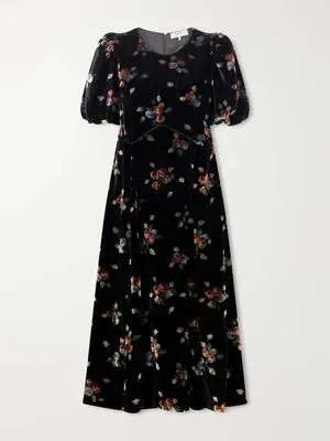Sea Leda Floral-patterned Velvet Midi Dress