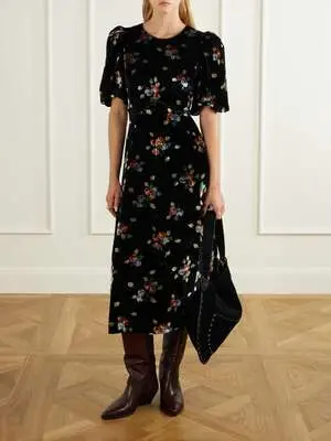 Sea Leda Floral-patterned Velvet Midi Dress