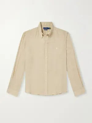 Polo Ralph Lauren Polo Ralph Lauren - Button-Down Logo-Embroidered Linen Shirt - Men - Neutrals - XS Neutrals