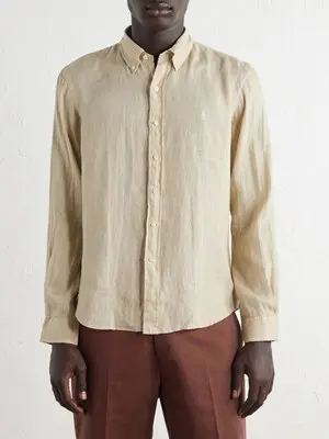 Polo Ralph Lauren Button-down Logo-embroidered Linen Shirt - Neutrals