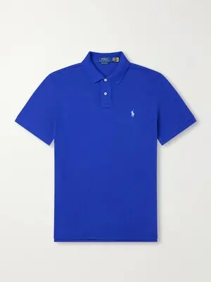 Polo Ralph Lauren Logo-embroidered Cotton-pique Polo Shirt - Blue