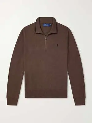 Polo Ralph Lauren Logo-embroidered Textured-cotton Half-zip Sweater - Brown