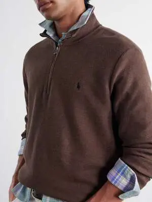 Polo Ralph Lauren Logo-embroidered Textured-cotton Half-zip Sweater