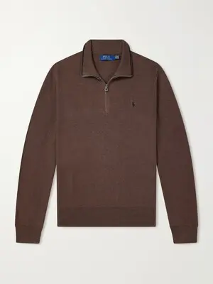 Polo Ralph Lauren POLO RALPH LAUREN Textured-Cotton Quarter-Zip Sweater Brown