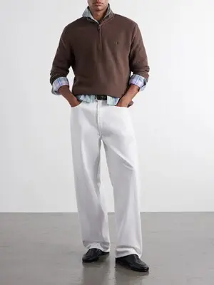Polo Ralph Lauren Textured-cotton Quarter-zip Sweater - Brown