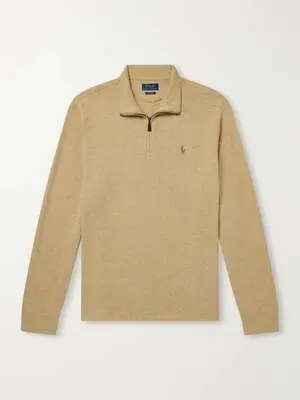 Polo Ralph Lauren Logo-embroidered Cotton-jersey Half-zip Sweater - Beige
