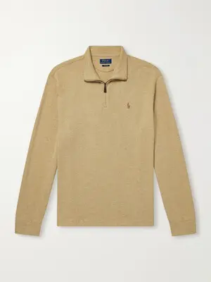 Polo Ralph Lauren Polo Ralph Lauren Logo-Embroidered Cotton-Jersey Quarter-Zip Sweater Neutrals