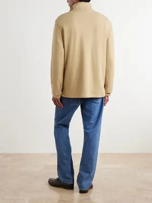 Polo Ralph Lauren Logo-embroidered Cotton-jersey Quarter-zip Sweater - Neutrals