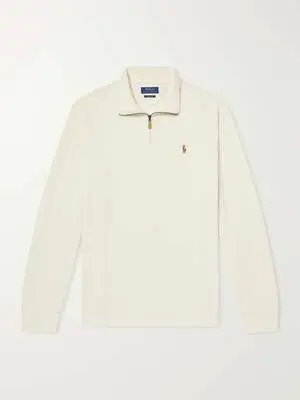 Polo Ralph Lauren Logo-embroidered Ribbed Cotton Half-zip Sweater - Ecru