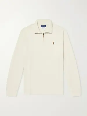 Polo Ralph Lauren Logo-embroidered Ribbed Cotton Half-zip Sweater - Neutrals