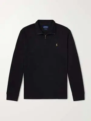 Polo Ralph Lauren Logo-embroidered Ribbed Cotton Half-zip Sweater - Black