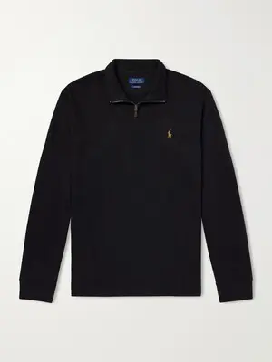 Polo Ralph Lauren Polo Ralph Lauren Black Logo Embroidered Ribbed Cotton Half-Zip Sweater Black