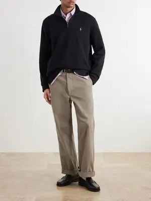 Polo Ralph Lauren Logo Embroidered Ribbed Cotton Half-zip Sweater - Black