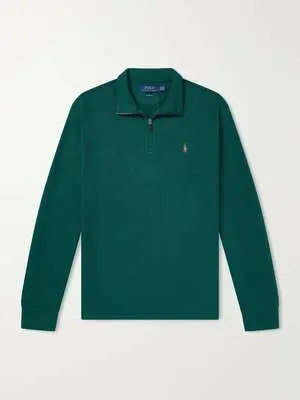 Polo Ralph Lauren Logo-embroidered Cotton-jersey Half-zip Sweatshirt - Green