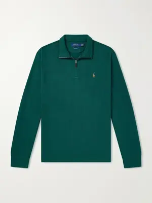 Polo Ralph Lauren Logo-embroidered Cotton-jersey Half-zip Sweatshirt - Green