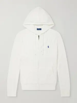 Polo Ralph Lauren Cable Knit Zip-up Hoodie - White