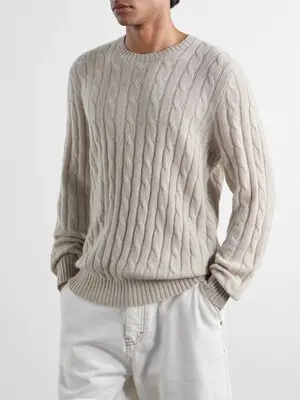 Polo Ralph Lauren Logo-embroidered Cable-knit Cashmere Sweater - Neutrals
