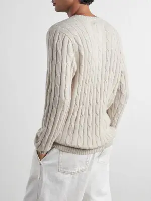Polo Ralph Lauren Logo-embroidered Cable-knit Cashmere Sweater - Neutrals