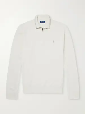 Polo Ralph Lauren Embroidered Cotton Half-zip Sweater - White