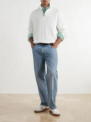 Polo Ralph Lauren Embroidered Cotton Half-zip Sweater - White