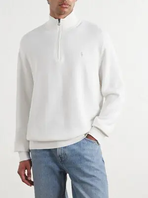 Polo Ralph Lauren Embroidered Cotton Half-zip Sweater - White