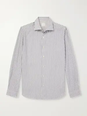 Eleventy Striped Lyocell And Cotton-blend Shirt