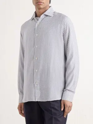 Eleventy Striped Lyocell And Cotton-blend Shirt