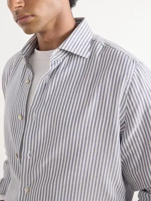 Eleventy Striped Lyocell And Cotton-blend Shirt
