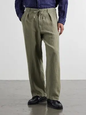 Polo Ralph Lauren The Lateef Straight-leg Pleated Linen Drawstring Trousers - Green
