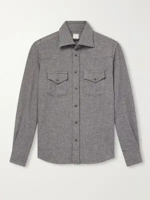 Eleventy Texas Houndstooth Wool And Cashmere-blend Shirt - Gray