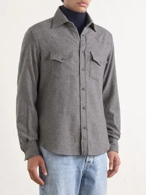 Eleventy Texas Houndstooth Wool And Cashmere-blend Shirt