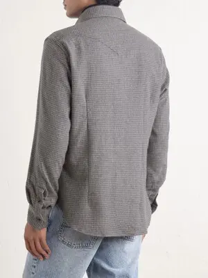 Eleventy Texas Houndstooth Wool And Cashmere-blend Shirt