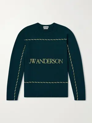 JW Anderson Logo Embroidered Wool Sweater - Green