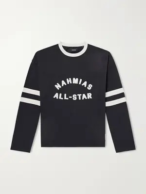 NAHMIAS All Star Varsity Logo-appliquéd Striped Cotton-jersey T-shirt - Black