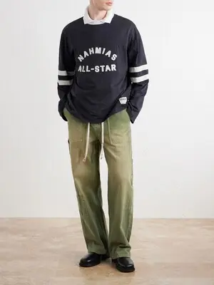 NAHMIAS All Star Varsity Logo-appliquéd Striped Cotton-jersey T-shirt - Black