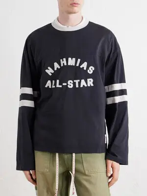 NAHMIAS All Star Varsity Logo-appliquéd Striped Cotton-jersey T-shirt - Black