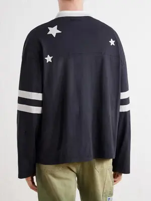 NAHMIAS All Star Varsity Logo-appliquéd Striped Cotton-jersey T-shirt - Black