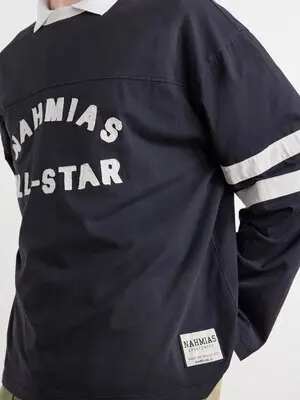 NAHMIAS All Star Varsity Logo-appliquéd Striped Cotton-jersey T-shirt - Black