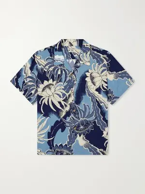 JW Anderson Camp-collar Floral-print Voile Shirt - Blue