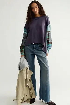 Free People We The Free Alston Long Sleeve Top - Navy Combo