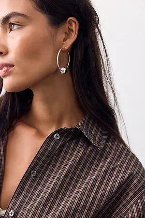 Free People Angie Gold Plated Hoop Earrings With Sphere Accents - Silver