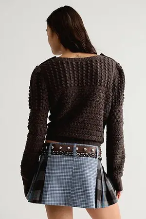 Free People Penny Crochet Cotton Pullover - Chocolate