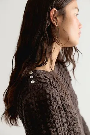 Free People Penny Crochet Cotton Pullover - Chocolate