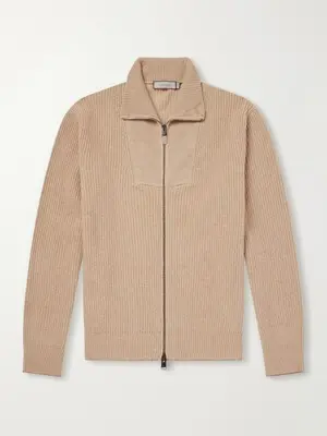 Canali Wool And Cashmere-blend Zip-up Sweater - Neutrals