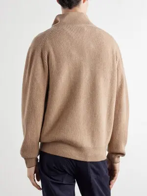Canali Wool And Cashmere-blend Zip-up Sweater - Neutrals